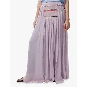 LEEM Contrast-embroidered Woven Maxi Skirt