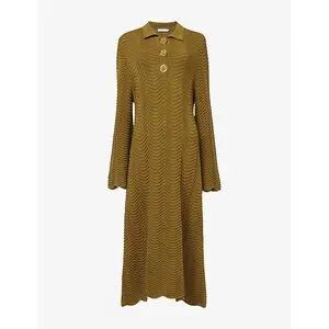 LEEM Scalloped-trim Button-neck Knitted Kaftan