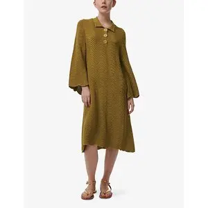 LEEM Scalloped-trim Button-neck Knitted Kaftan