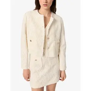 Maje Guipure Cropped Woven Jacket