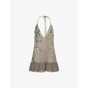 JADED LONDON Shell Button-embellished Woven Mini Dress