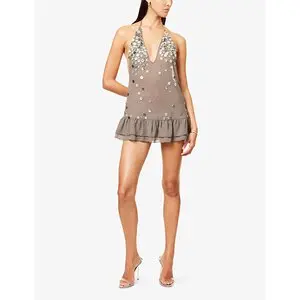 JADED LONDON Shell Button-embellished Woven Mini Dress