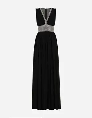 Dolce & Gabbana Long Chiffon Dress With Rhinestone Embellishment - Black