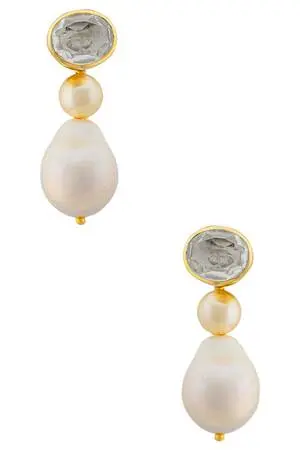 VALERE Luminous Drop Earrings - Clear Quartz  Pearl  & Gold