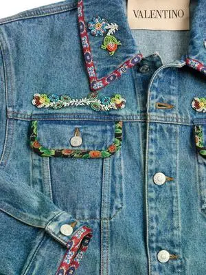 Valentino Garavani Embroidered Denim Jacket - Blue