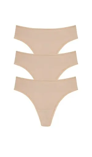 Natori Natori Bliss Bare Cotton Thong 3-pack In Tan. Cafã©