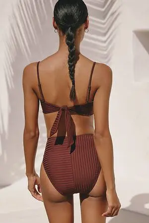 Sanctuary Ribbed Bandeau Bikini Top - Brown