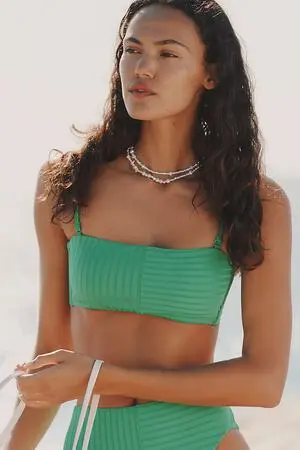 Sanctuary Ribbed Bandeau Bikini Top Green