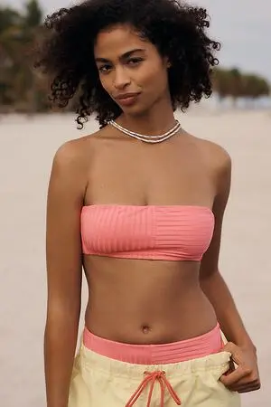 Sanctuary Ribbed Bandeau Bikini Top Pink