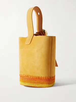 Loewe Paula's Ibiza Pebble Mini Striped Raffia-trimmed Suede Tote