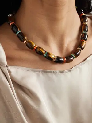 JULIETTA Gold-tone Tiger's Eye And Crystal Beaded Necklace