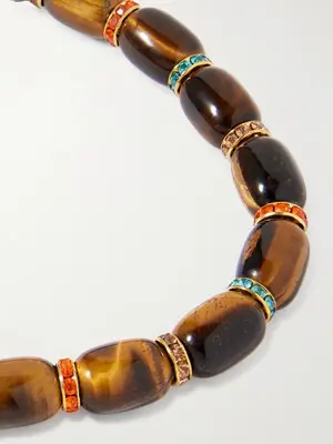JULIETTA Gold-tone Tiger's Eye And Crystal Beaded Necklace