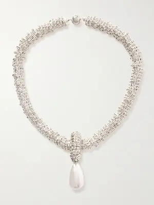 JULIETTA Tone Swarovski Crystal And Faux Pearl Necklace - Silver
