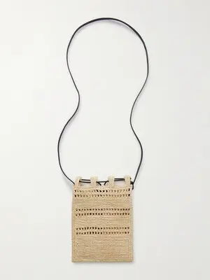 Loewe Paula's Ibiza Leather-trimmed Embroidered Raffia Shoulder Bag - Neutrals