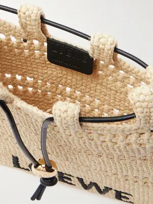 Loewe Paula's Ibiza Leather-trimmed Embroidered Raffia Shoulder Bag - Neutrals