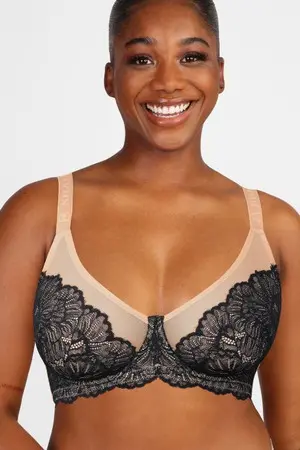 SHAPELLX Supportive Unlined Lace Underwired Bra - Classic Black+khaki