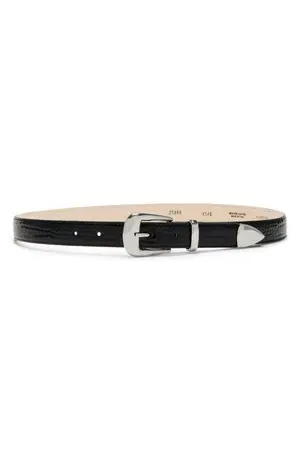 AUREUM No. 16 Crocodile Texture Leather Belt - Black Croc/silver