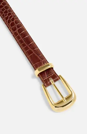 AUREUM No. 16 Crocodile Texture Leather Belt - Umber Croc/ Gold