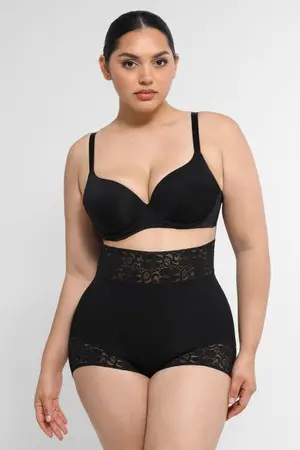 SHAPELLX Mid-rise Lace Shaper Brief - Black