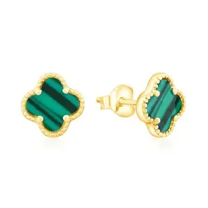 DONATELLO GIAN Name's Gold Flashed Sterling Silver Clover Stud Earrings - Green