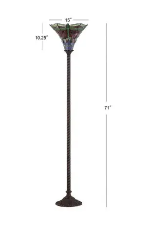 JONATHAN Y Dragonfly Tiffany-style 71" Torchiere Led Floor Lamp - Chestnut