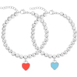 DONATELLO GIAN Name's Heart Charm Bracelet Set - Silver
