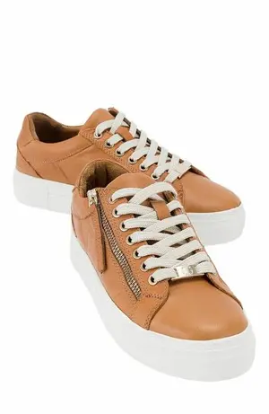FOREVER & ALWAYS SHOES Beryl Leather Sneakers - Cognac Brown Leather