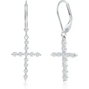 DONATELLO GIAN Name' Sterling Crystal Cross Earrings - Silver
