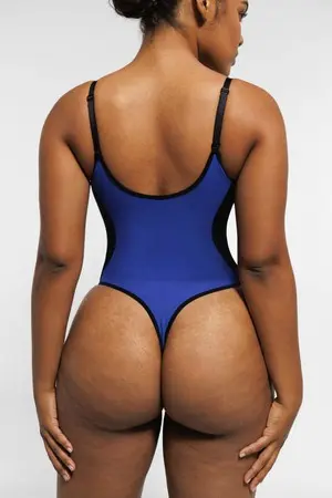 SHAPELLX Airslim Deep Plunge Thong Shaping Bodysuit - Midnight Blue