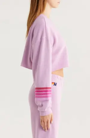 Aviator Nation Rugby Stitch Crop Sweatshirt - Mauve