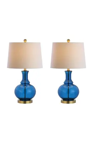 JONATHAN Y Lavelle 25" Glass Led Table Lamp - Cobalt Blue