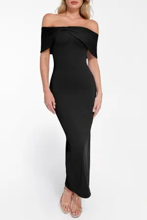 POPILUSH Off-the-shoulder Shapewear Column Maxi Dress - Jet