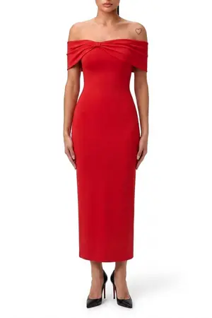 POPILUSH Shapewear Off-the-shoulder Column Maxi Dress - Ruby