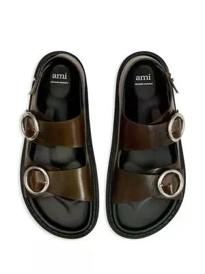 AMI Paris Fussbet Leather Sandals - Brown