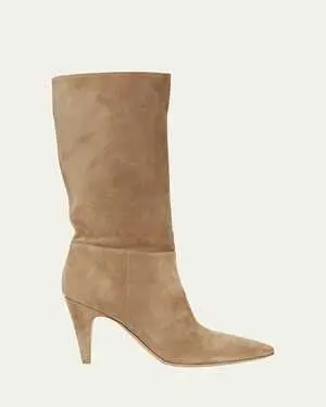 GIANVITO ROSSI Slouchy Suede Mid-calf Boots - Camel