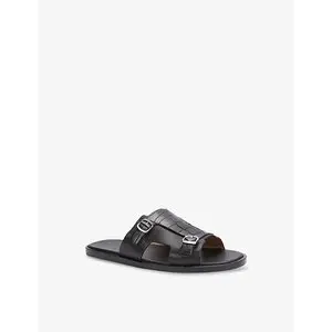 Santoni Double-buckle Croc-effect Leather Monk Sandals - Black
