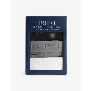 Polo Ralph Lauren Branded-waistband Pack Of Three Stretch-cotton Boxer Briefs - Black/perf Grey/white
