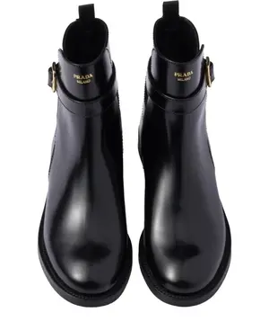 Prada Brushed Leather Ankle Boots With Strap