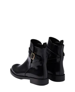 Prada Brushed Leather Ankle Boots With Strap