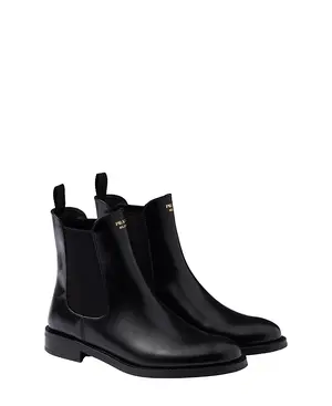 Prada Brushed Leather Ankle Boots - Black