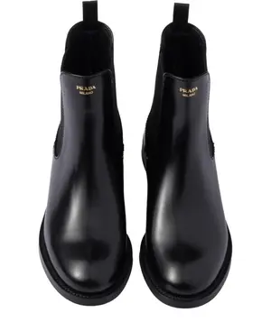 Prada Brushed Leather Ankle Boots - Black