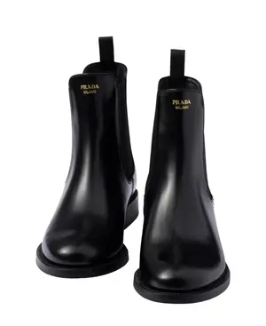 Prada Brushed Leather Ankle Boots - Black