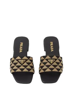 Prada Embroidered Fabric Slides