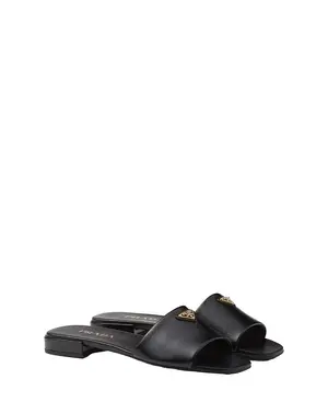 Prada Saffiano Patent Leather Slides - Black