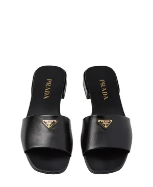 Prada Saffiano Patent Leather Slides - Black