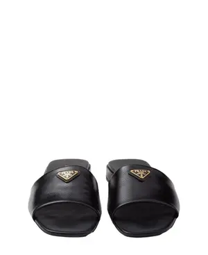 Prada Saffiano Patent Leather Slides - Black