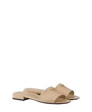 Prada Saffiano Patent Leather Slides - Neutral