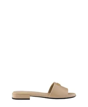 Prada Saffiano Patent Leather Slides - Neutral