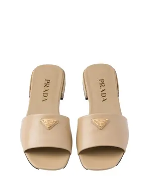 Prada Saffiano Patent Leather Slides - Neutral