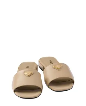 Prada Saffiano Patent Leather Slides - Neutral